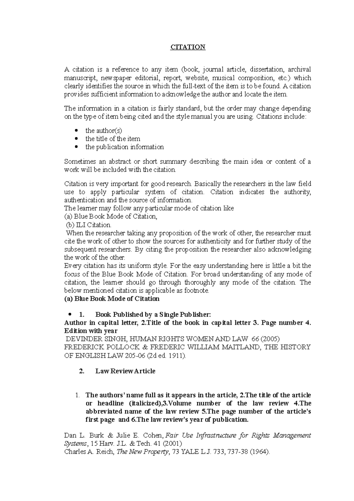 Citation - CITATION A citation is a reference to any item (book ...