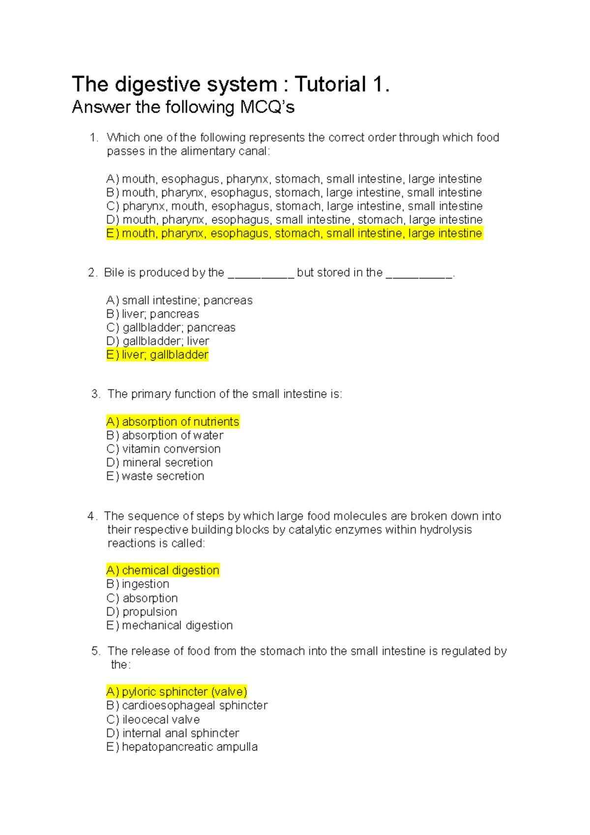 Digestive system tutorial completed and marked - The digestive system ...