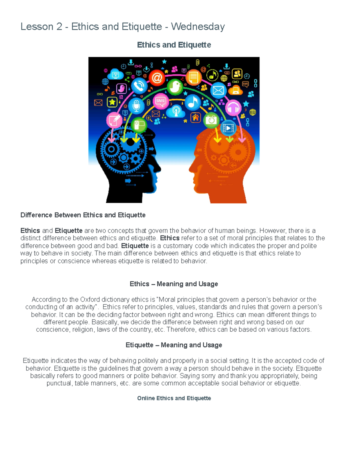 Lesson 2.2 Ethics and Etiquette in Empowerment Technologies - Studocu