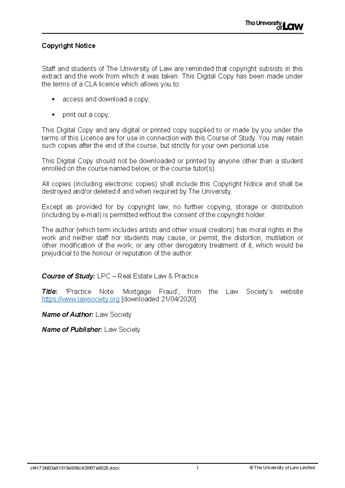 2223 re ws01 ce01 mortgage fraud practice note jan20 - Copyright Notice ...