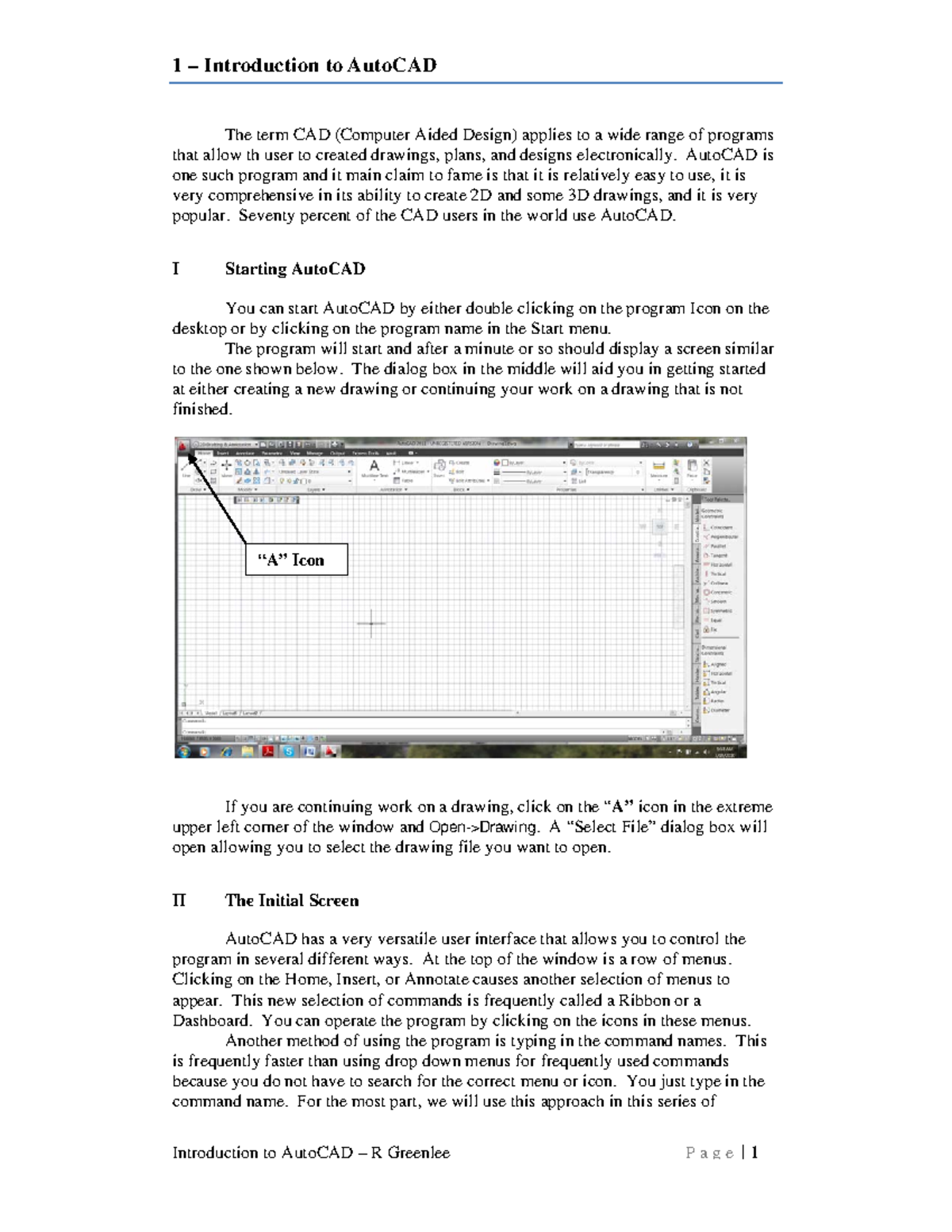 Auto CAD 1 - study materials - 1 – Introduction to AutoCAD The term CAD ...
