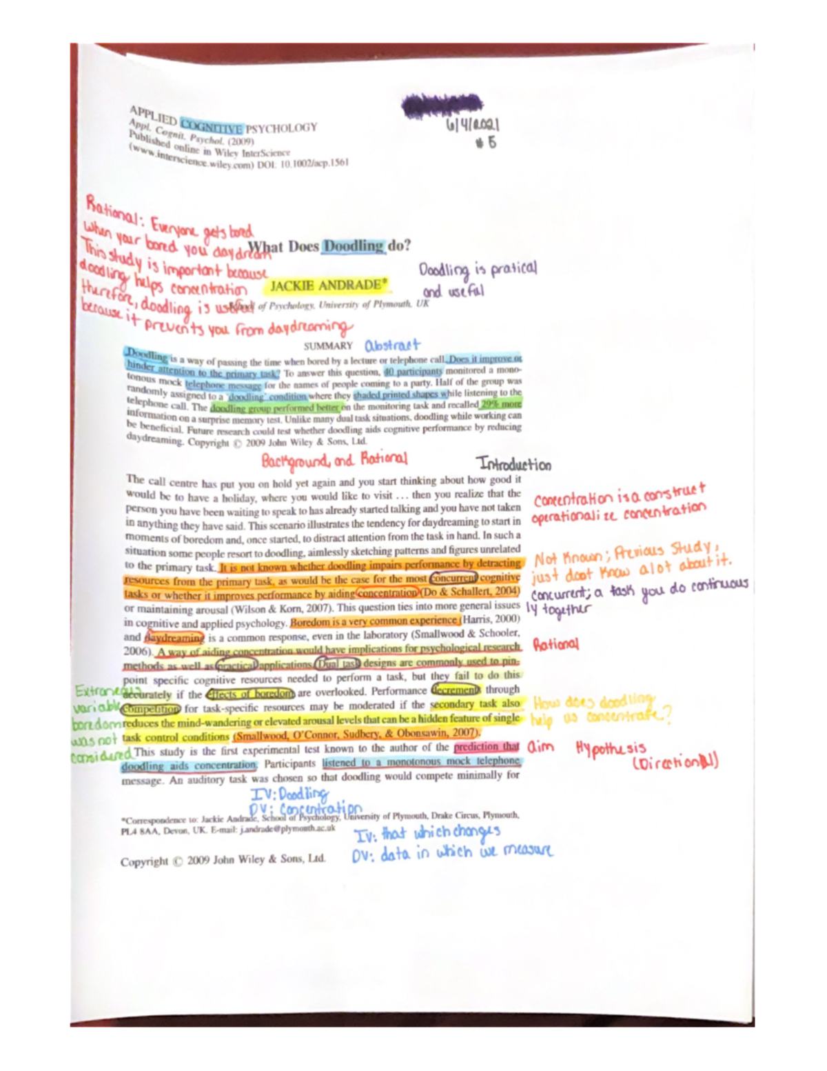 Cognitive Psych Andrade Annotations - Studocu