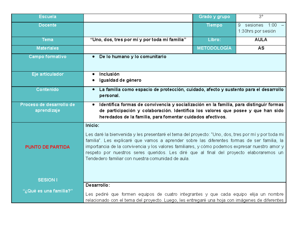1. UNO DOS TRES POR MI Y POR TODA MI Familia - Escuela Grado y grupo 3 ...