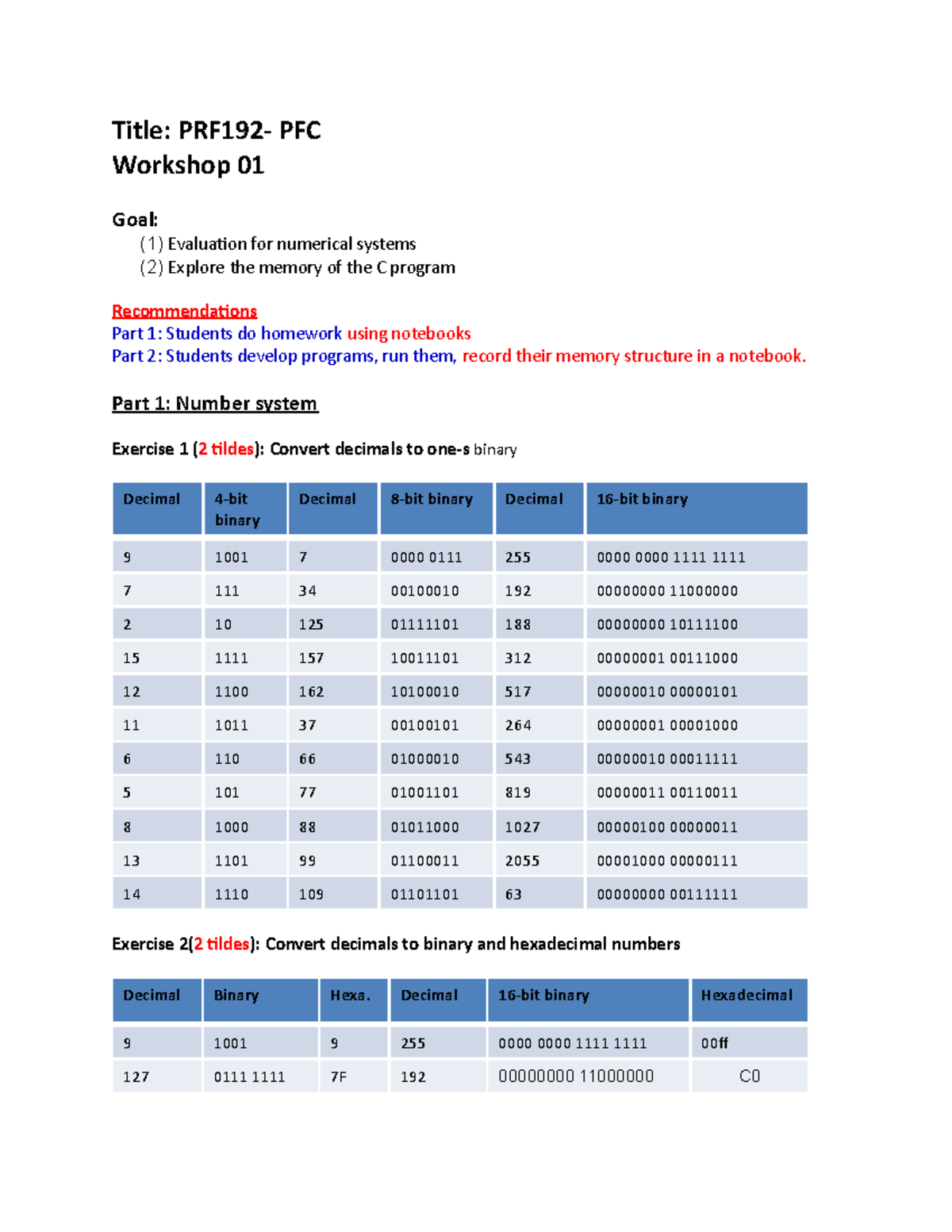 Workshop 1 - ddddđ - Title: PRF192- PFC Workshop 01 Goal: (1) Evaluation for numerical systems ...