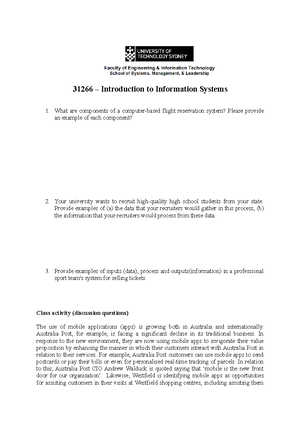 31266 Video class activity week 6 guideline(1) - 31266 – Introduction to Information Systems ...