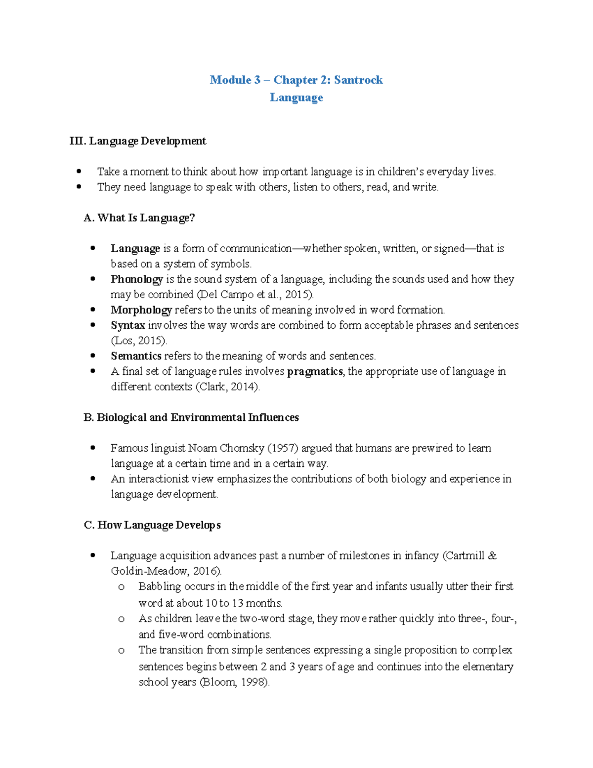 Language Notes 1 - Liam Grant - Module 3 – Chapter 2: Santrock Language ...