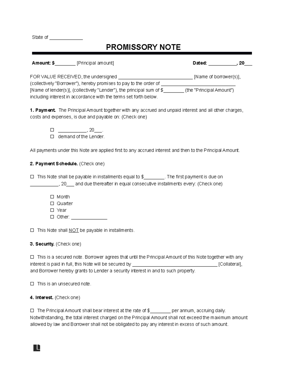 Promissory-note - for credit instrument - State of ...