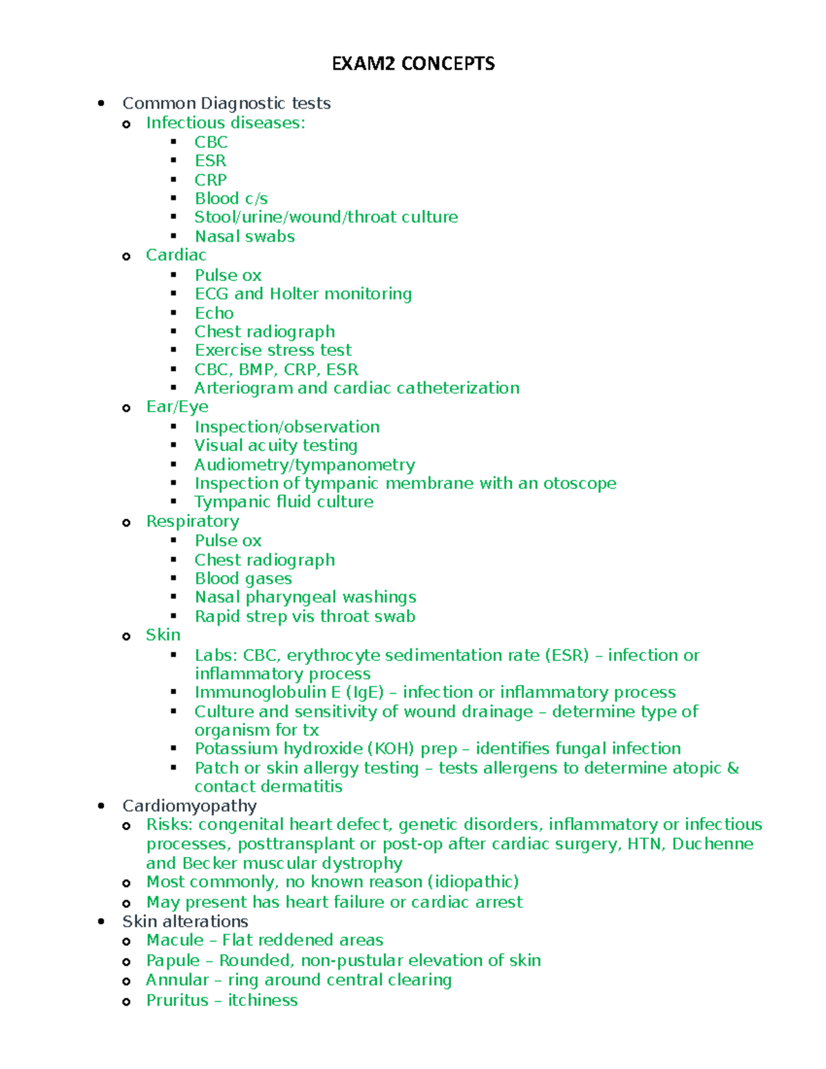 SG 2 - Concepts - Common Diagnostic tests o Infectious diseases: CBC ...