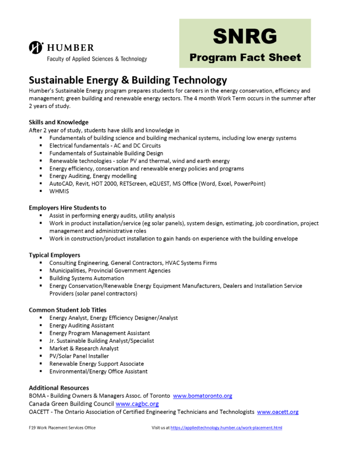 Sustainable Energy AND Building Technology Program Fact Sheet - WORK ...