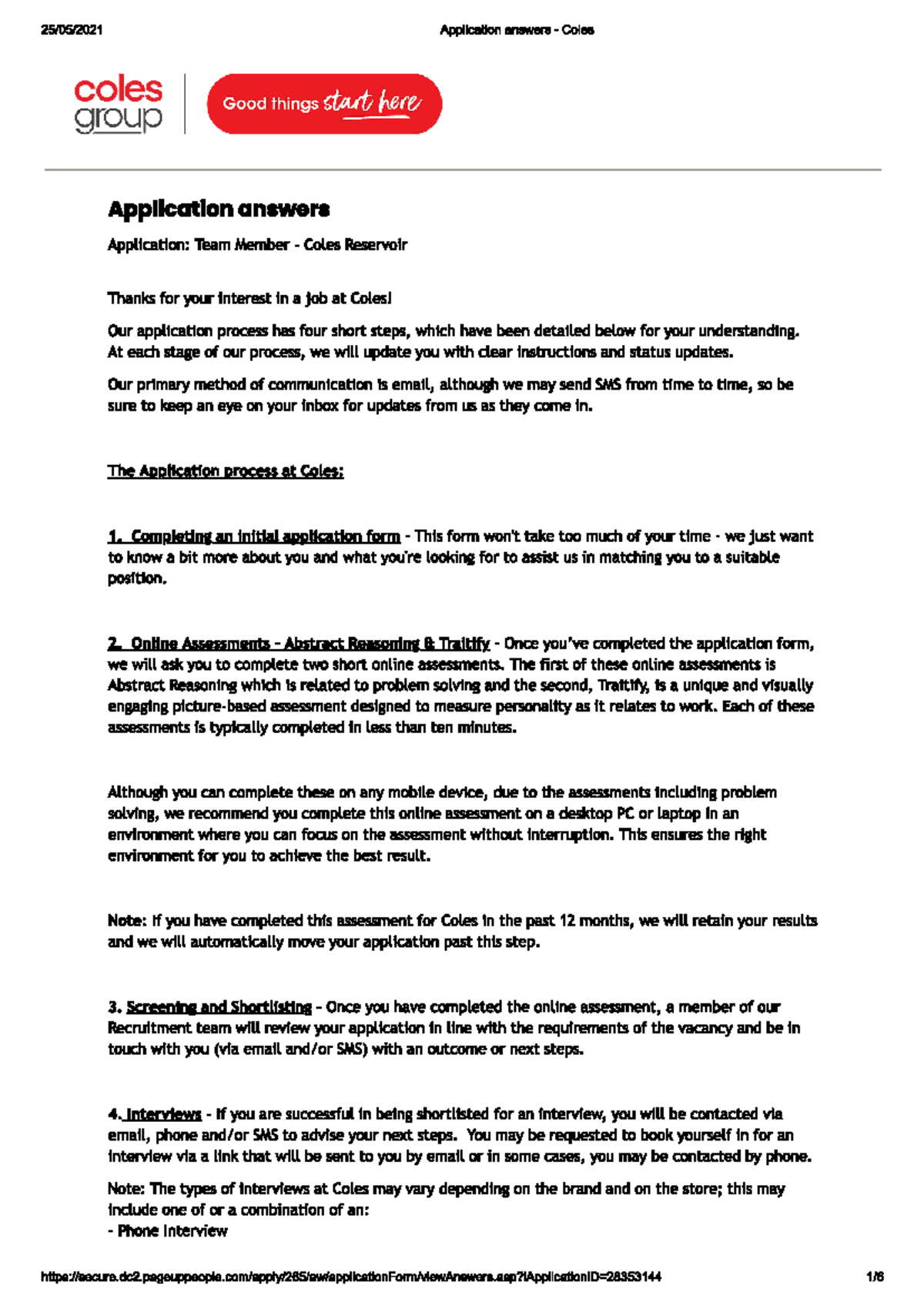 Coles Answers - to get in work placements - MGT5STR - Studocu