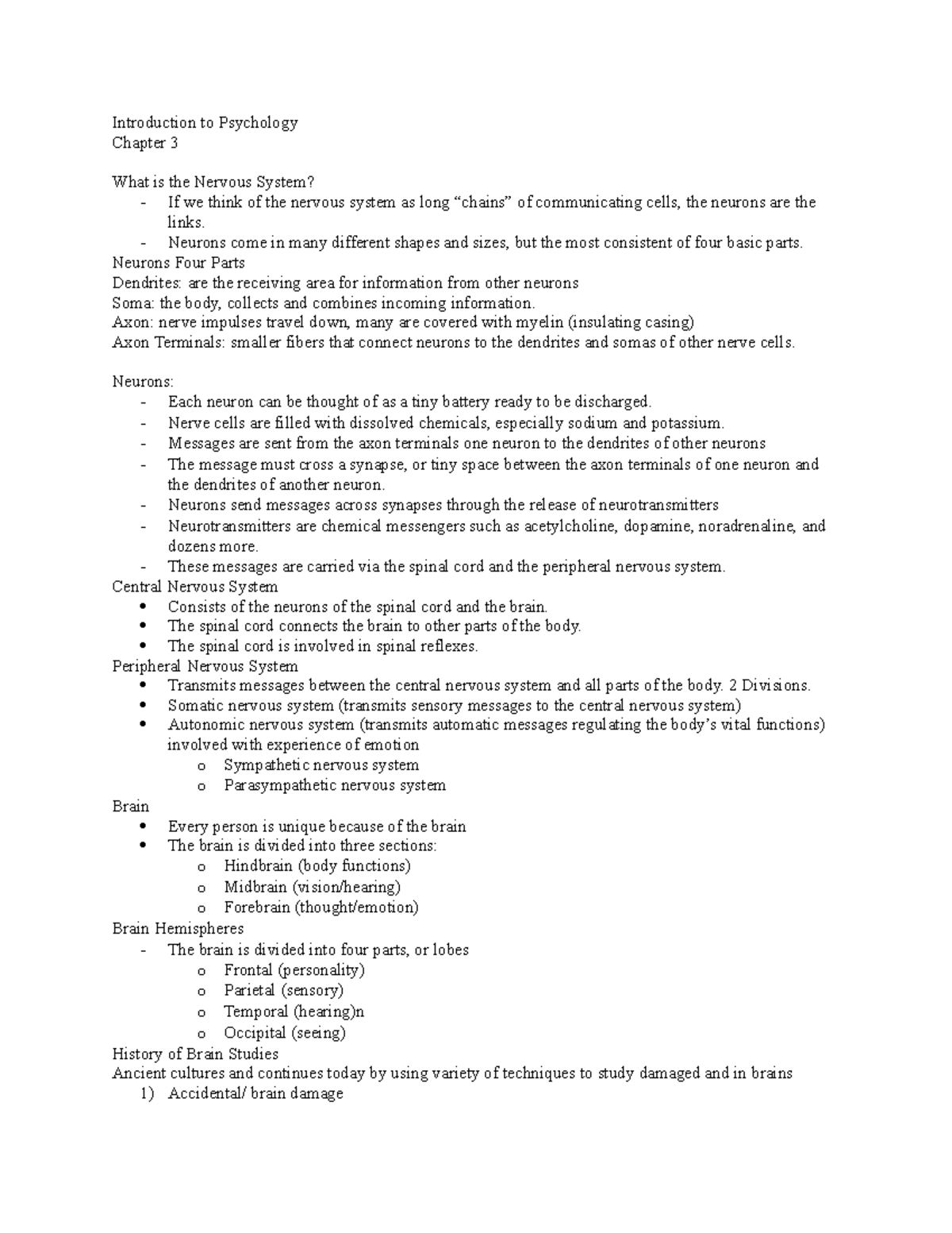 Psychology- Chapter 3 - Lecture Notes - Introduction to Psychology ...