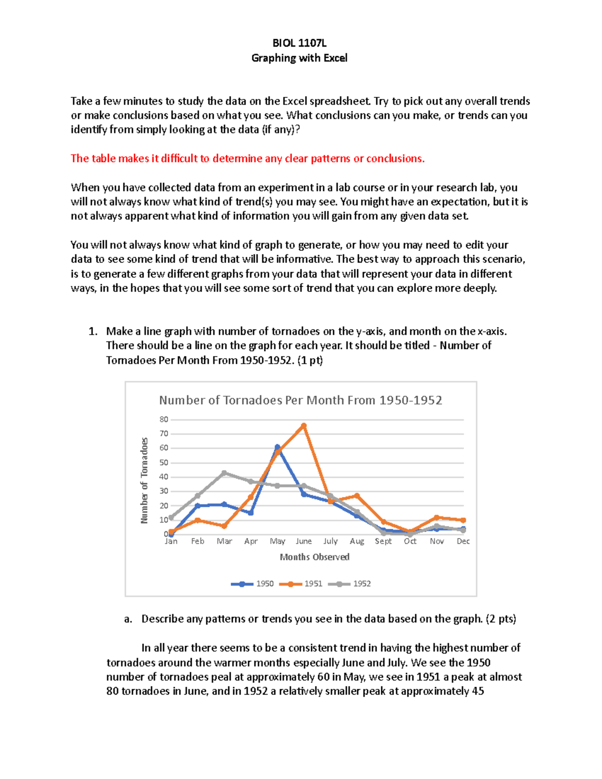 1107LWK3Data - lab assignment - BIOL 1107L Graphing with Excel Take a ...