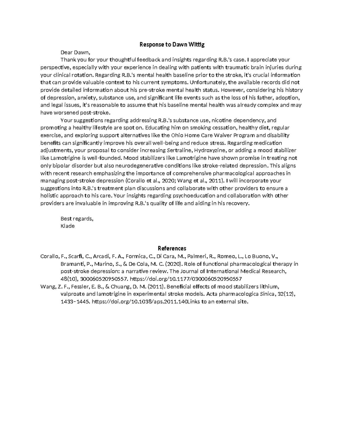 Response to Dawn Wittig 1 page - Response to Dawn Wittig Dear Dawn ...