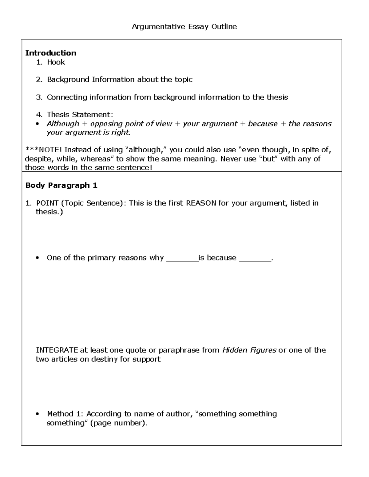 Argumentative Essay Outline - Argumentative Essay Outline Introduction ...