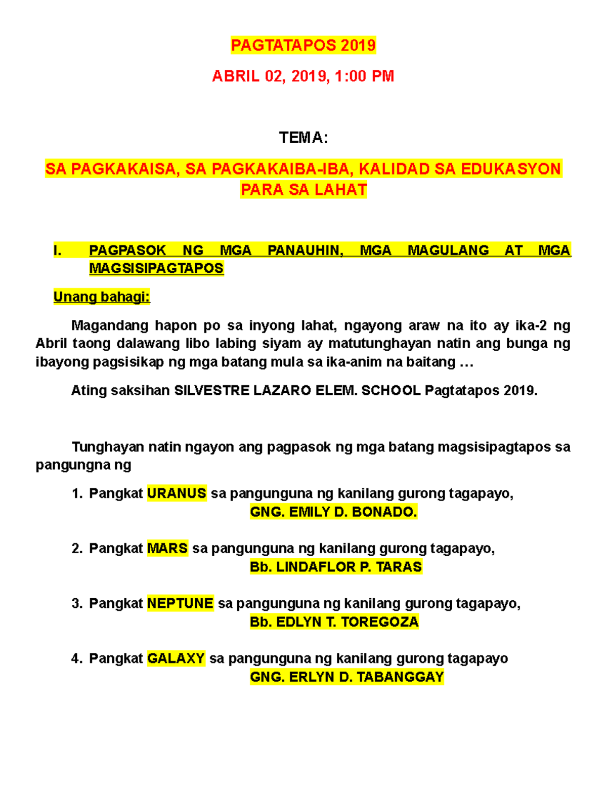 Pagtatapos-2019-script - PAGTATAPOS 2019 ABRIL 02, 2019, 1:00 PM TEMA ...