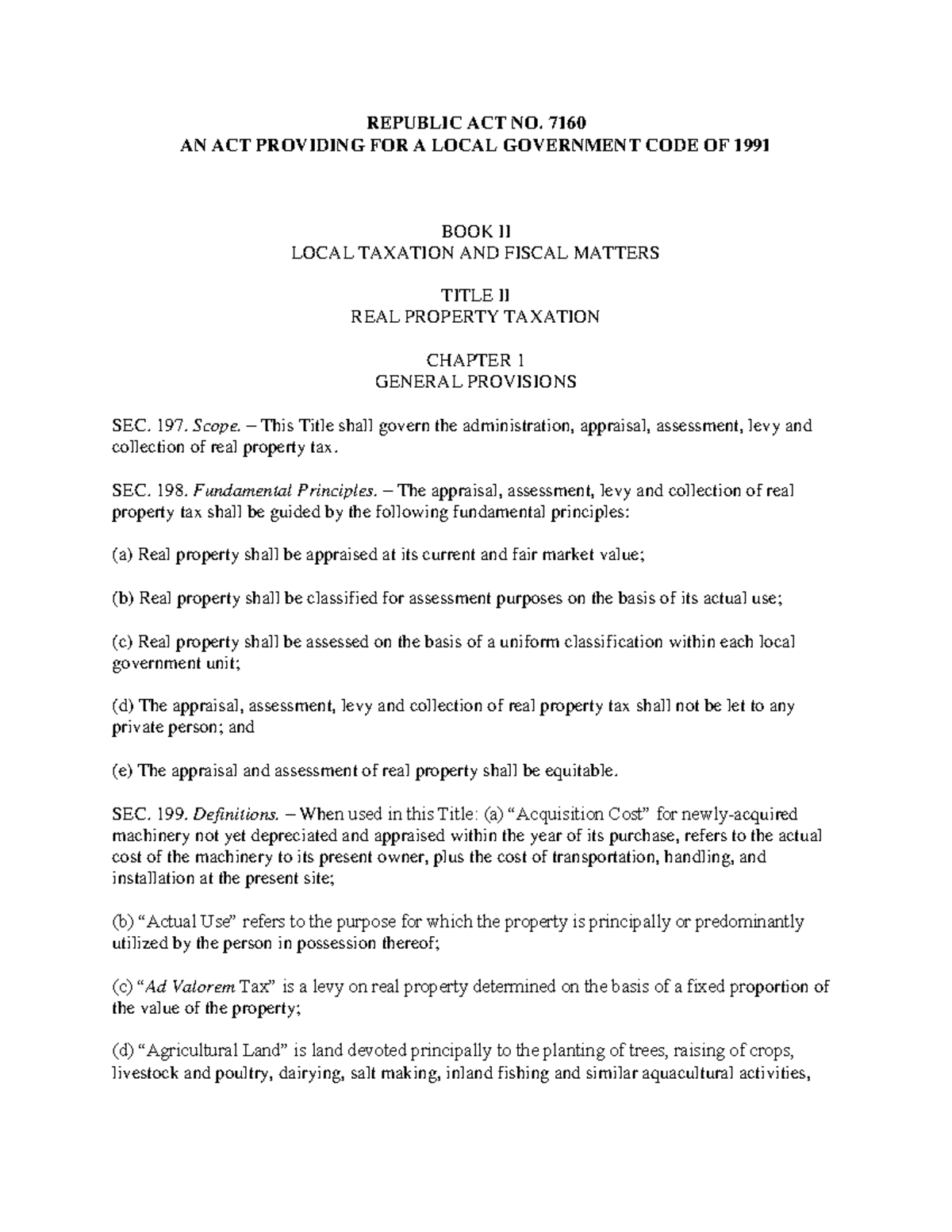 Local Government Code - Real Property Taxation Provisions 2 - REPUBLIC ...