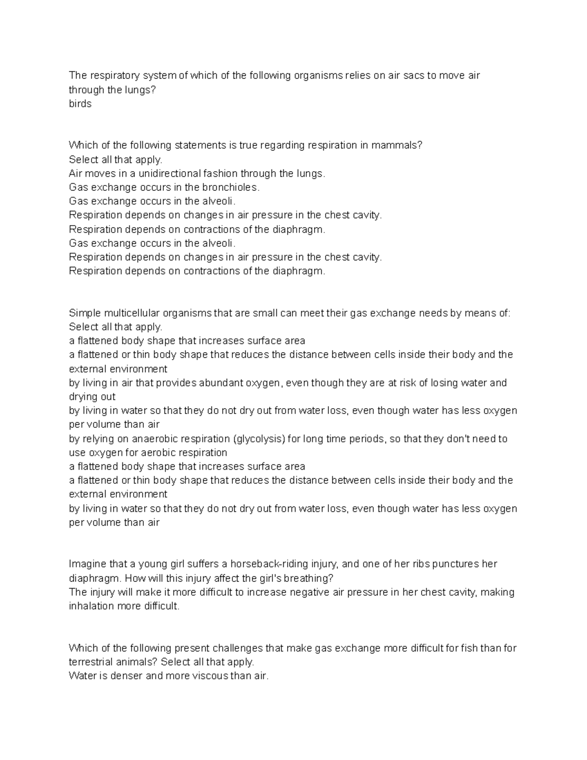 bio 182 unit 2 test guide - The respiratory system of which of the ...