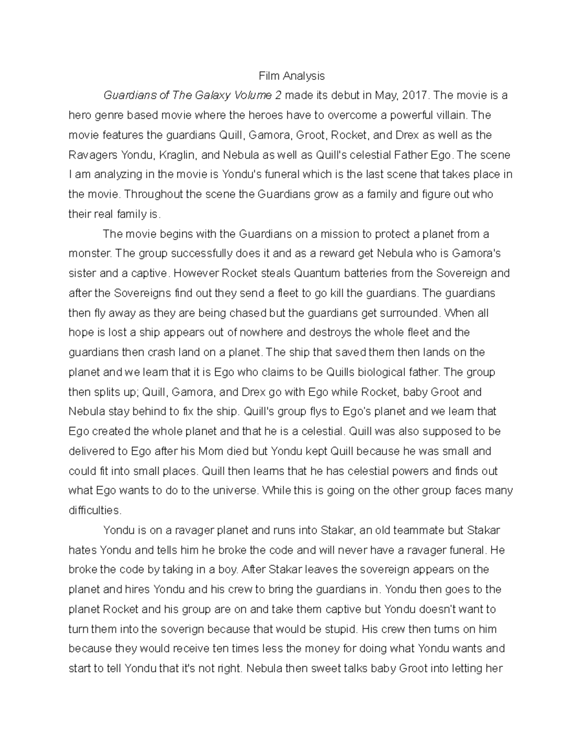 Movie Analysis Updated Draft - Film Analysis Guardians of The Galaxy ...