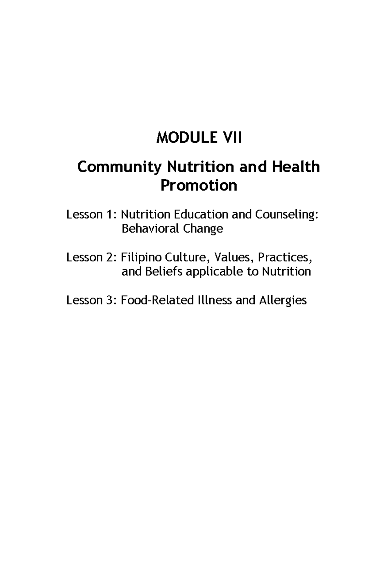 Module-VII - Nutrition and diet therapy - MODULE VII Community ...