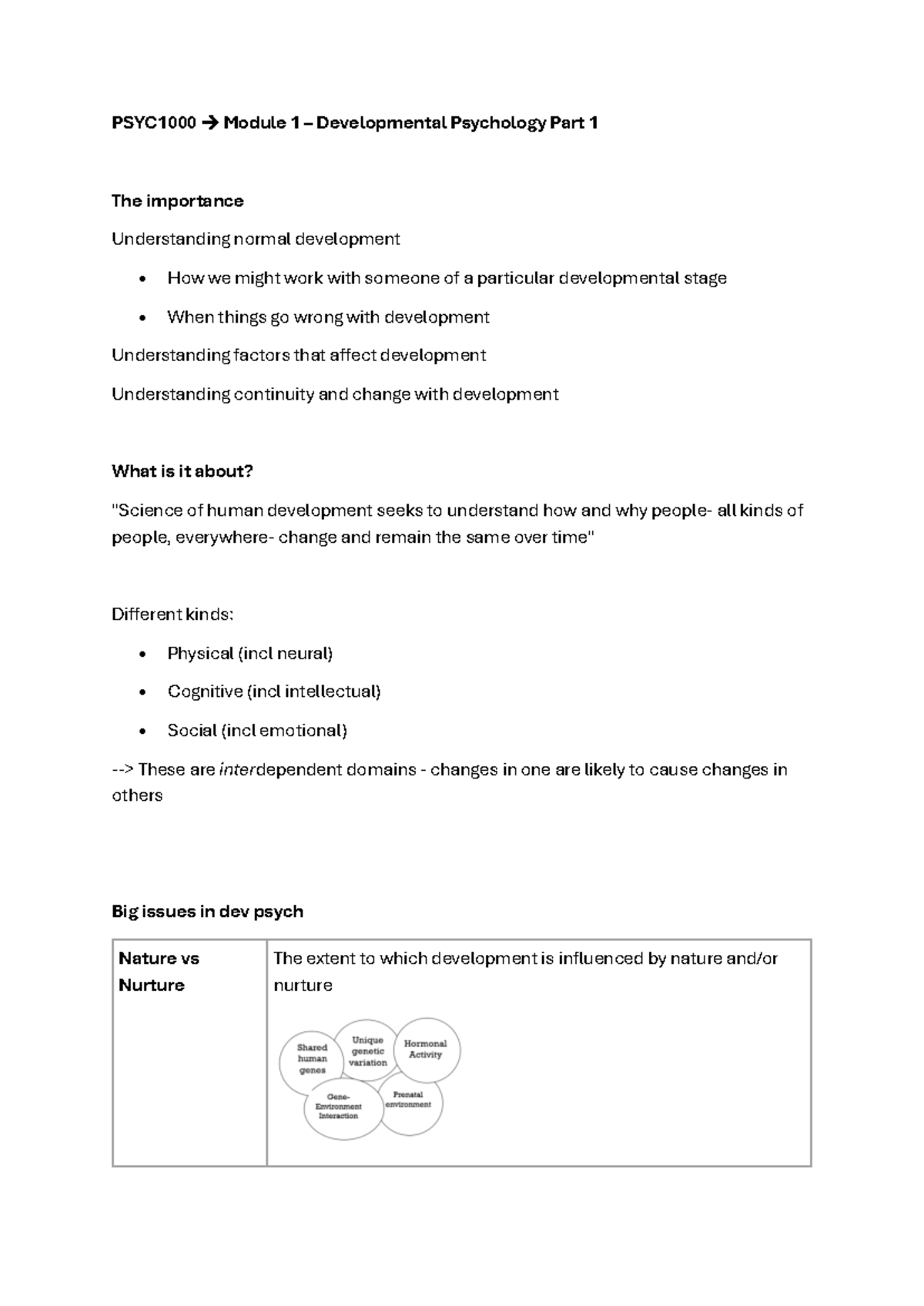 PSYC1000 Mod 1 Dev Psych Pt 1 - PSYC10 00 à Module 1 – Developmental ...