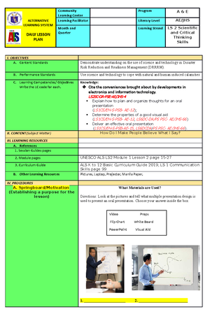 LS1 Eng. DLP-JHS (Summarizing) - ALTERNATIVE LEARNING SYSTEM DAILY ...