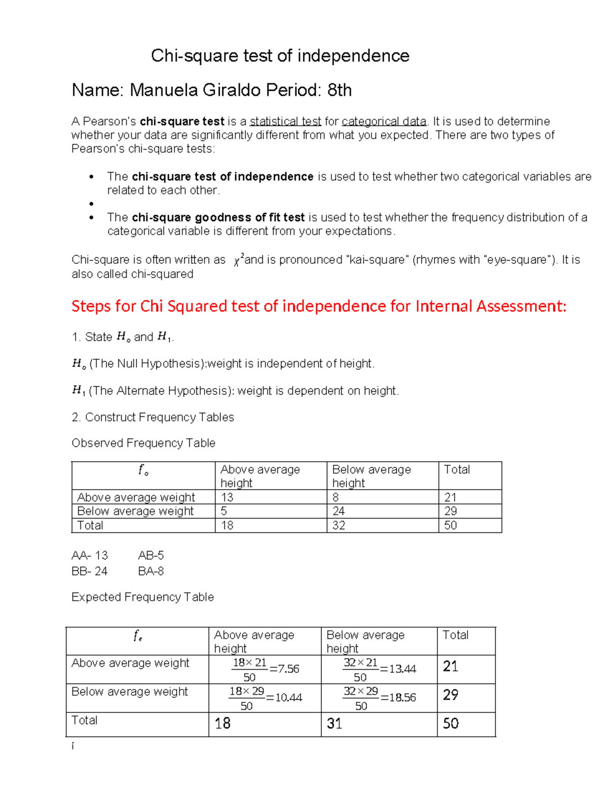 Chi Squared Test of independence Procedure - Chi-square test of ...