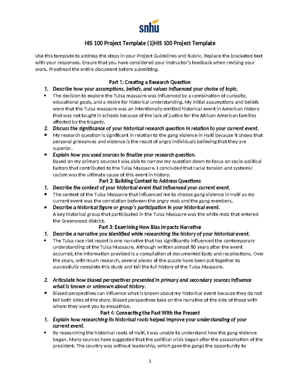 History 100 Project - HIS 100 Project Template (1)HIS 100 Project Template Use this template to ...