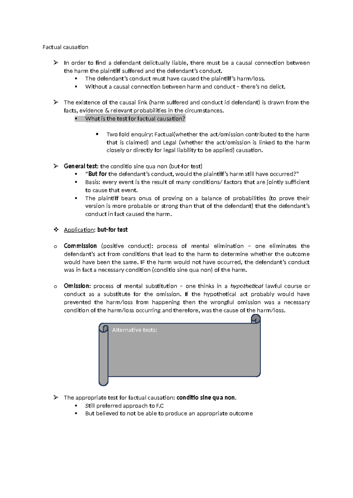 Document - Summary Law - Factual causation In order to find a defendant ...