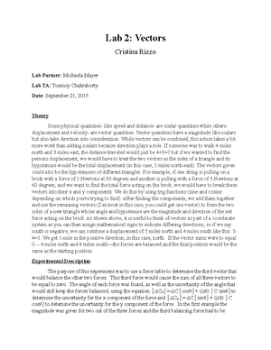 Physics fall lab write up 1 - Lab 1: Uncertainty Cristina Rizzo Lab ...