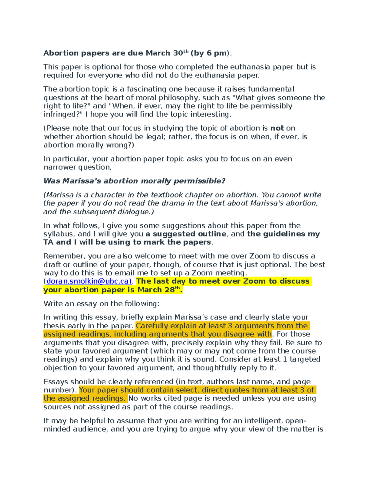 Advice for the Abortion paper-2 - Abortion papers are due March 30th ...