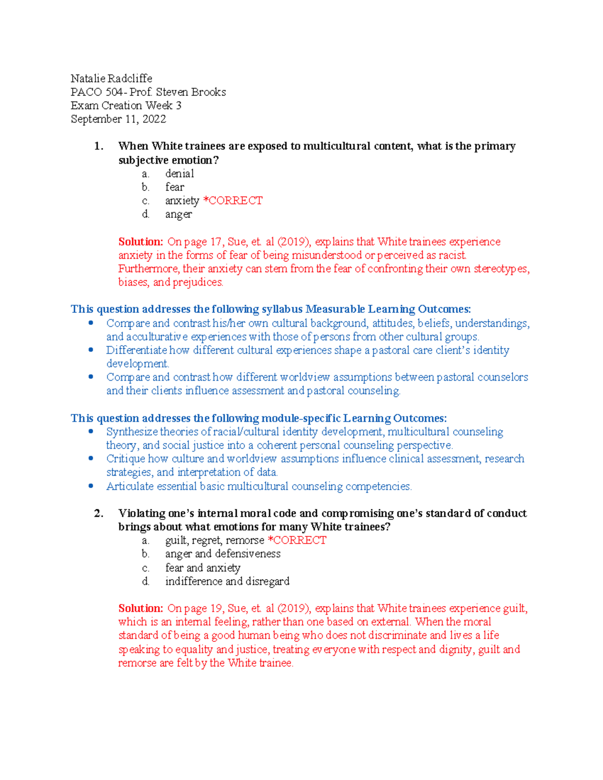 Exam Creation Week 3 - Natalie Radcliffe PACO 504- Prof. Steven Brooks ...
