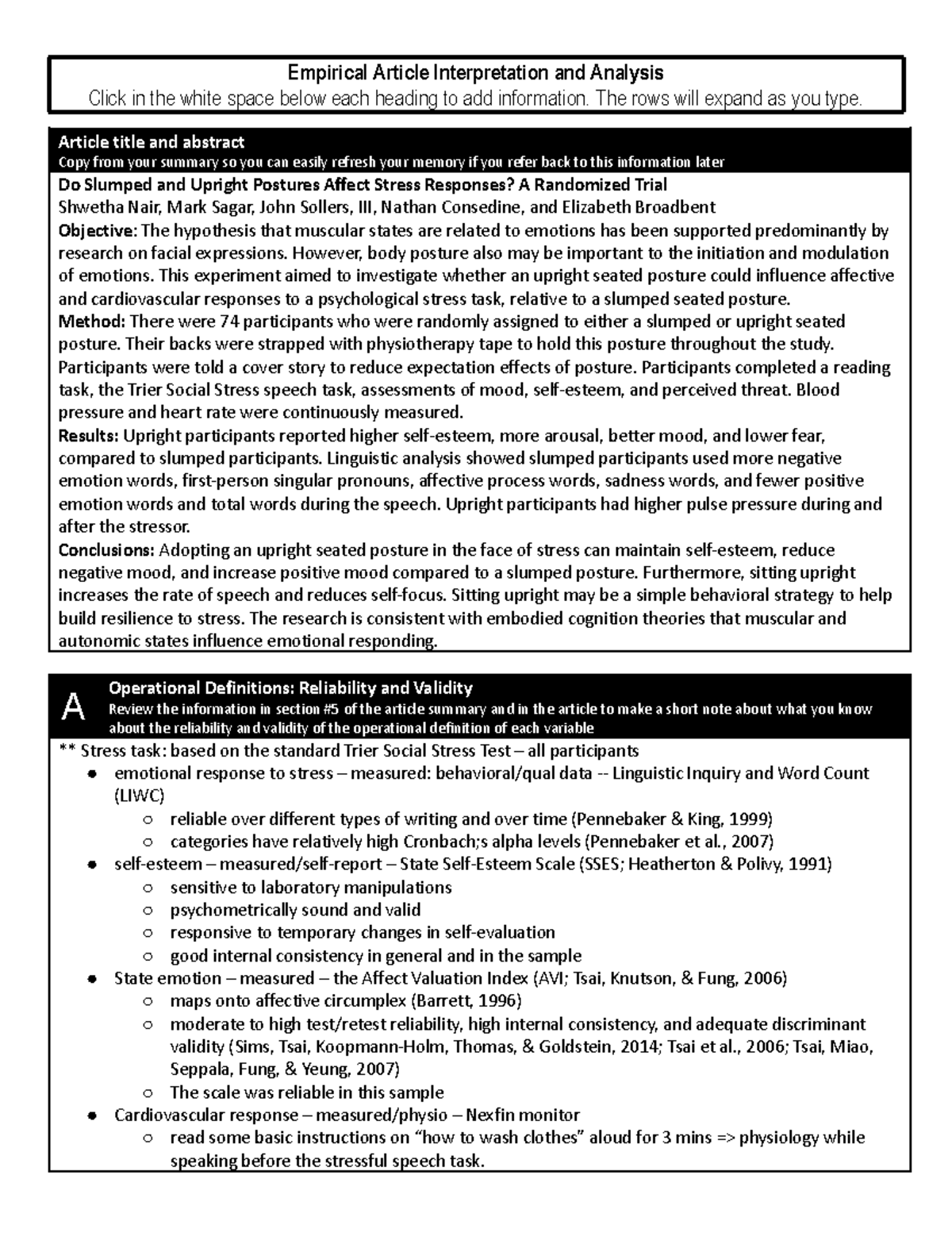Article Analysis Demonstration Learning Activity - Empirical Article ...