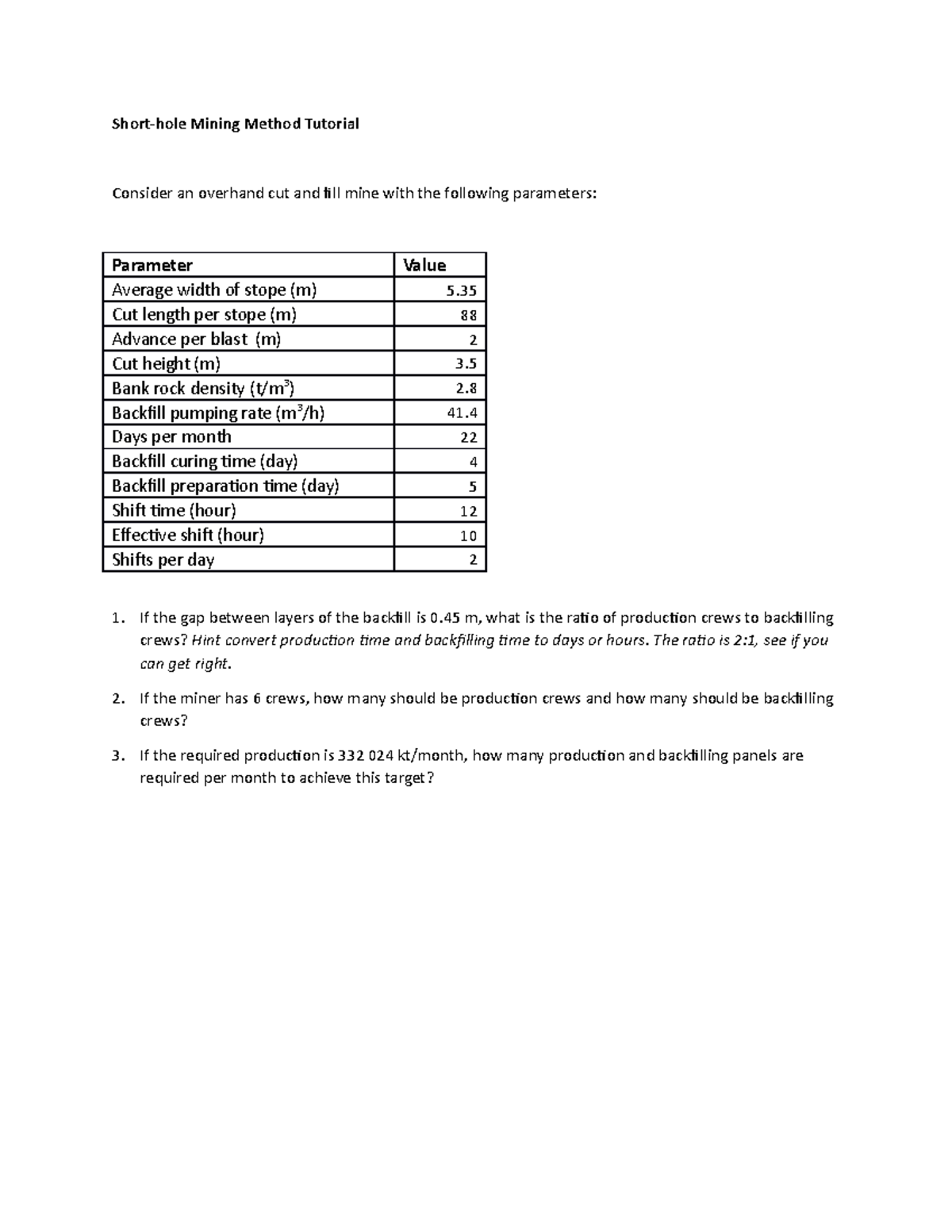 Shorthole Mining Tutorial - Short-hole Mining Method Tutorial Consider ...