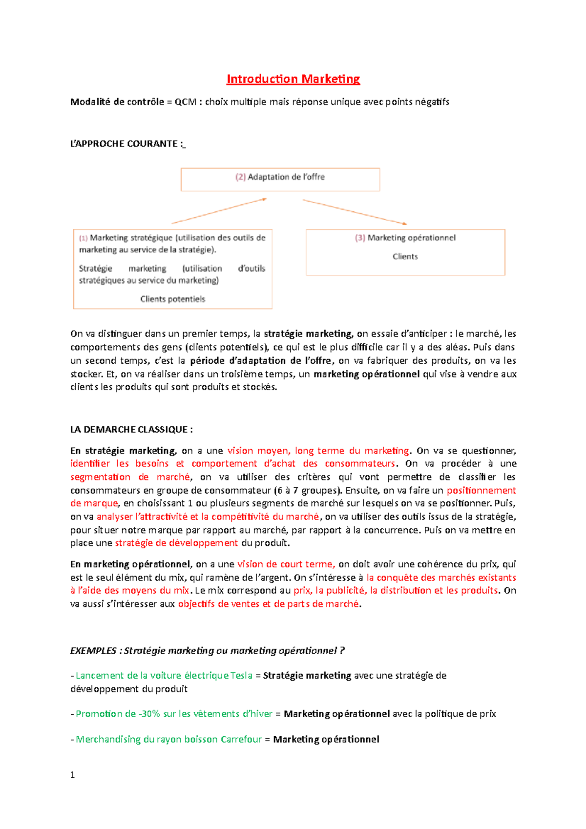 Introduction au marketing - Introduction Marketing Modalité de contrôle = QCM : choix multiple ...
