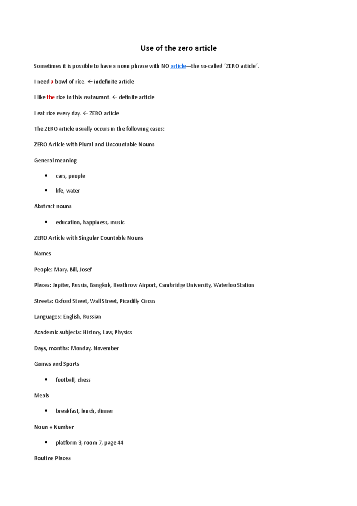 Use of the zero article and use of a/an - Use of the zero article ...