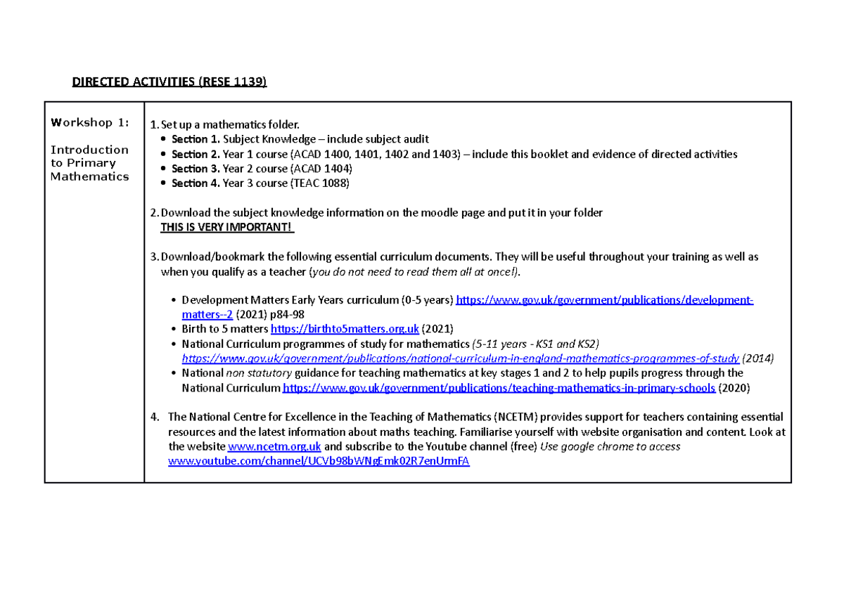 Directed Activities RESE1139 - DIRECTED ACTIVITIES (RESE 1139) Workshop ...