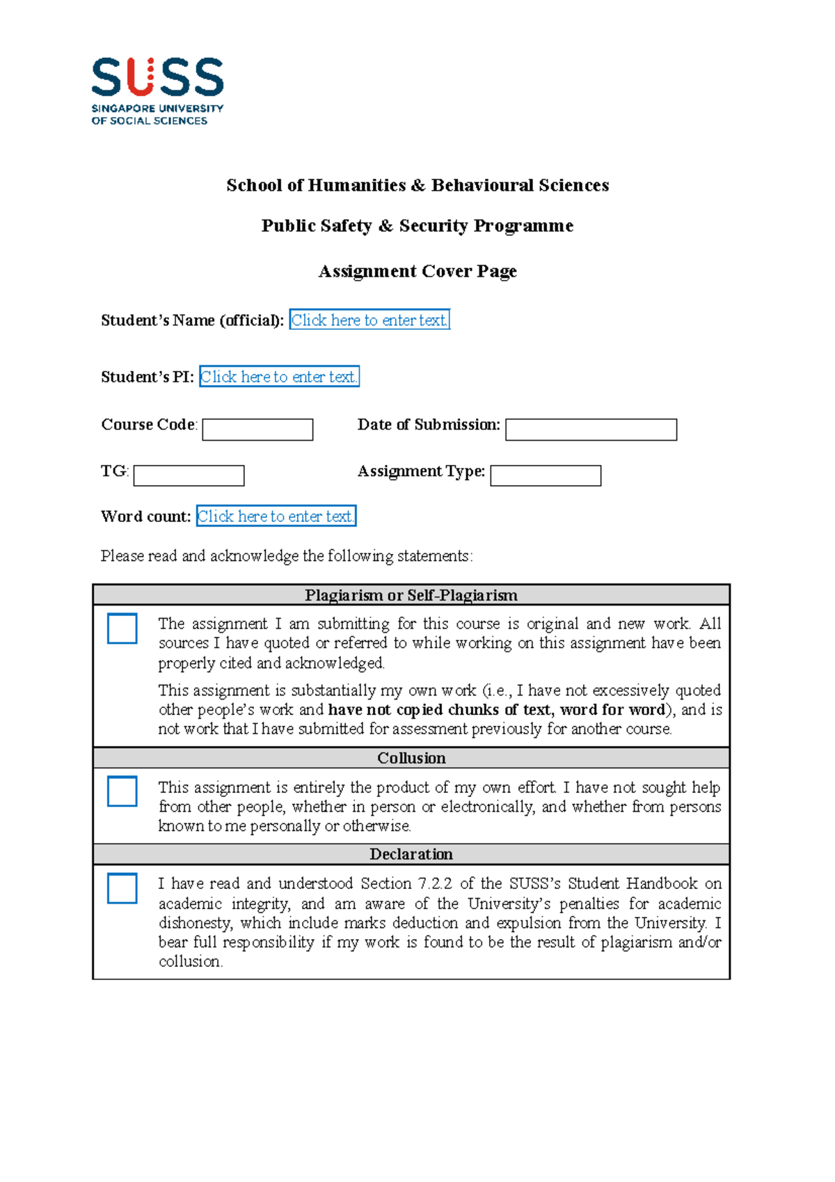 PSS101 Cover Page - NIL - School of Humanities & Behavioural Sciences ...