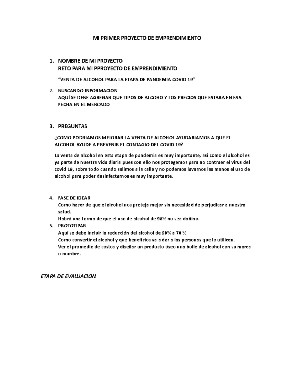 MI Primer Proyecto DE Emprendimiento (13) - MI PRIMER PROYECTO DE ...