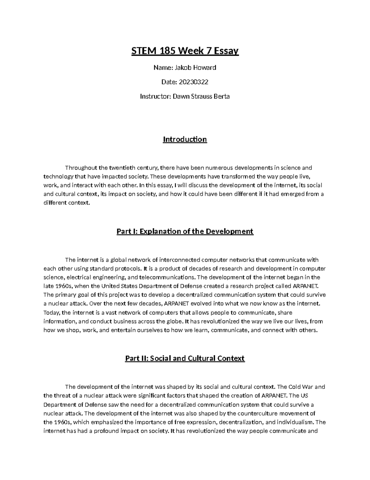 STEM 185 Week 7 Essay - STEM 185 Week 7 Essay Name: Jakob Howard Date ...