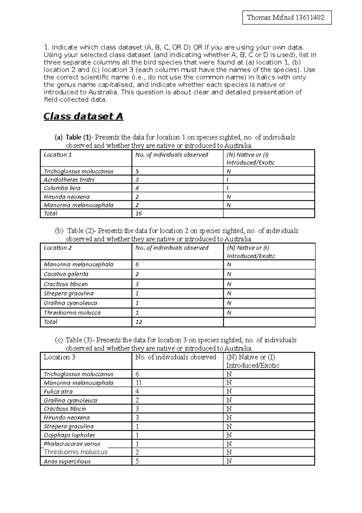 Ecology test - Test with answers 2020 - 1. Indicate which class dataset ...