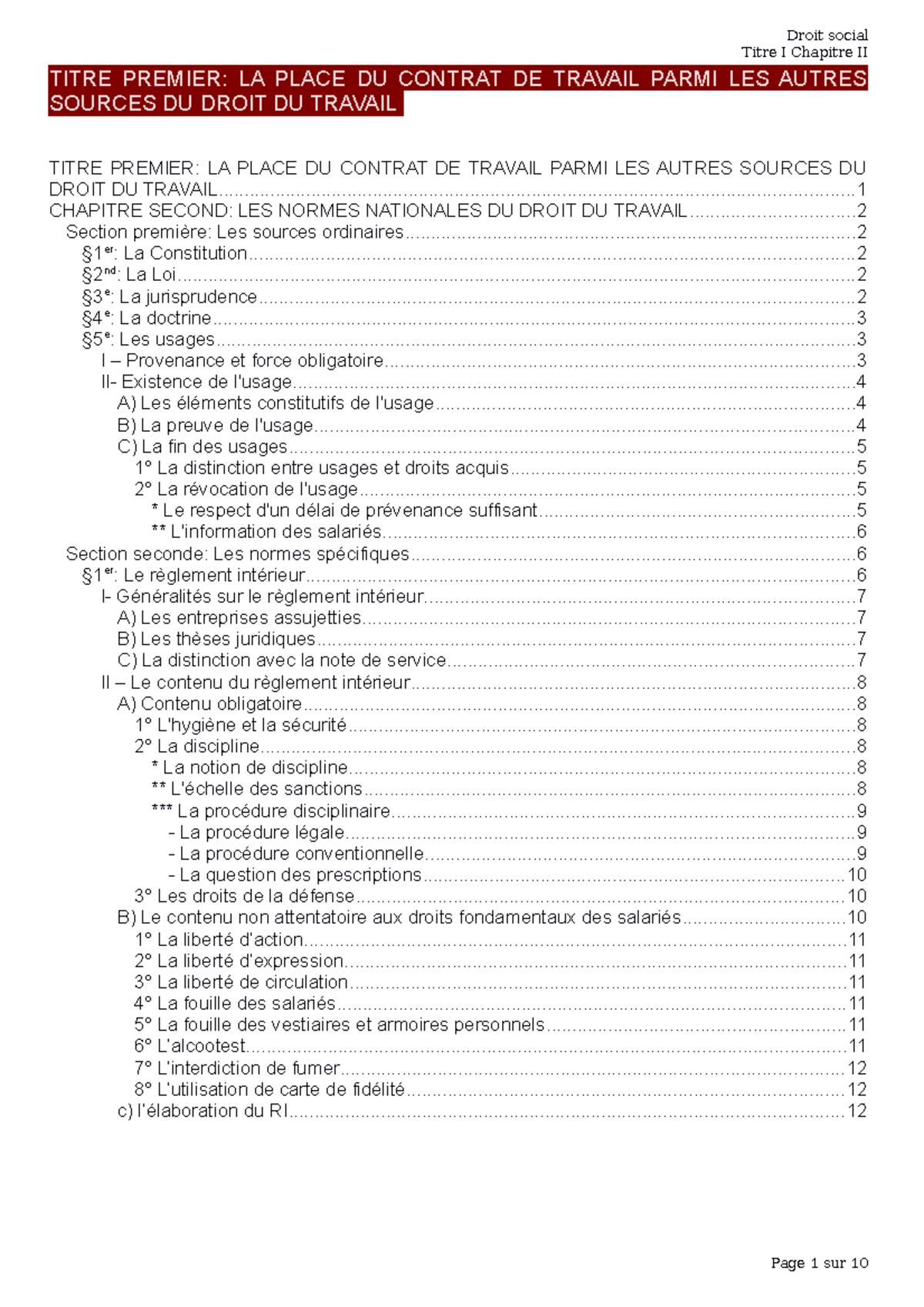 Titre I Chapitre II - Les normes nationales du droit du travail - Titre ...