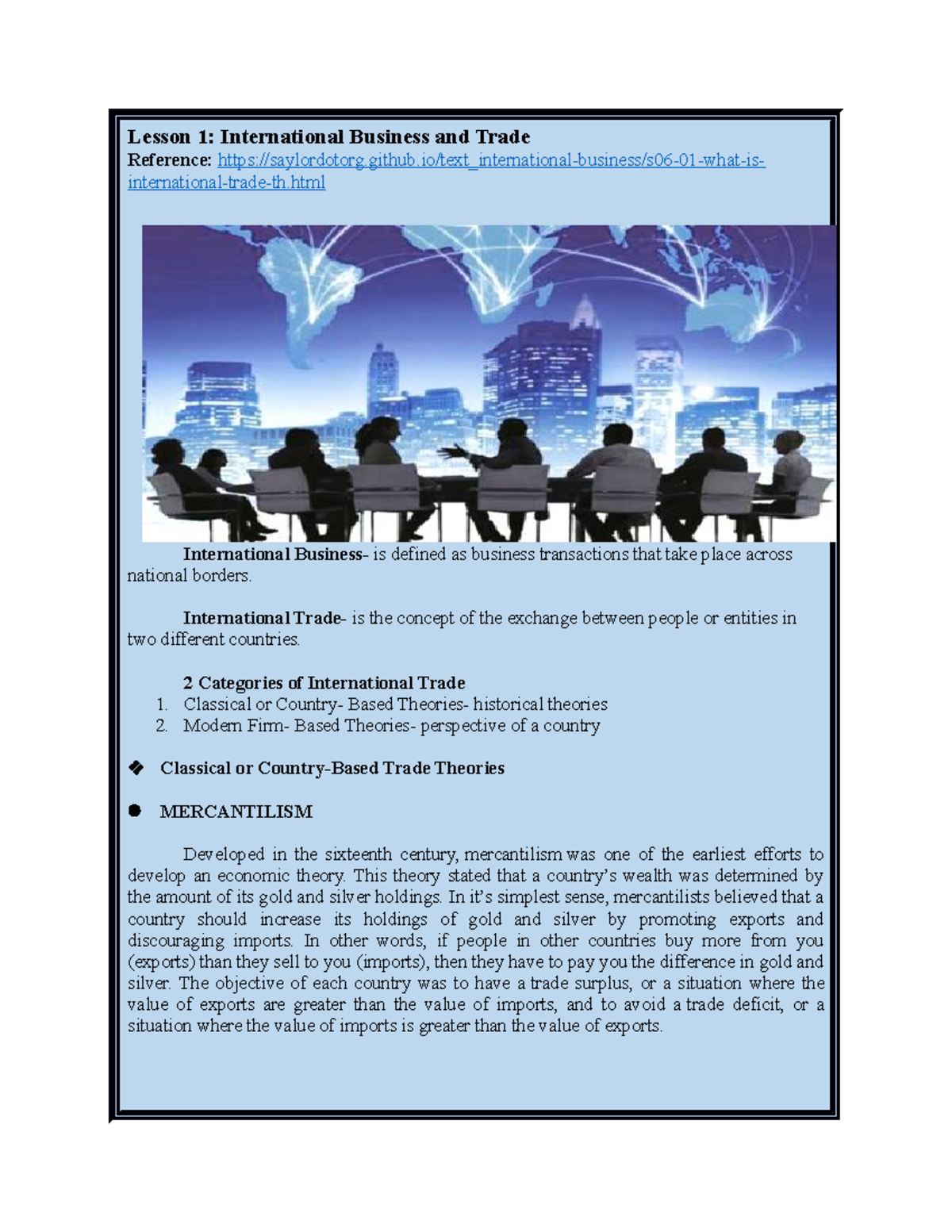International Business and Trade- Lesson 1 - Lesson 1: International ...