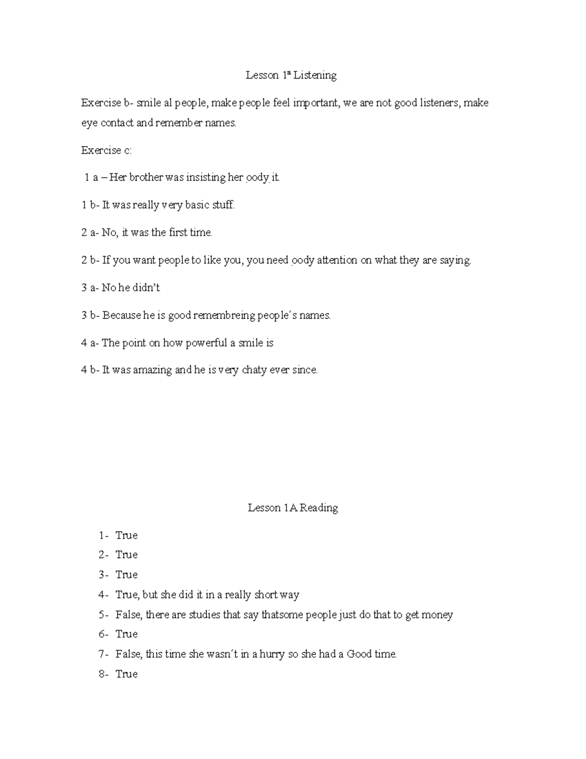Lesson 1ª Listening - Lesson 1ª Listening Exercise b- smile al people ...