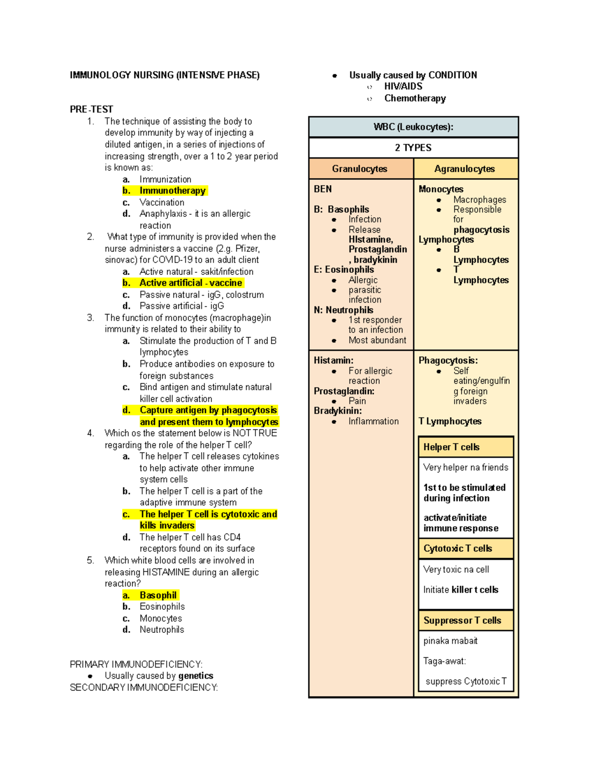 Immunology Nursing ( Intensive Phase) - IMMUNOLOGY NURSING (INTENSIVE ...