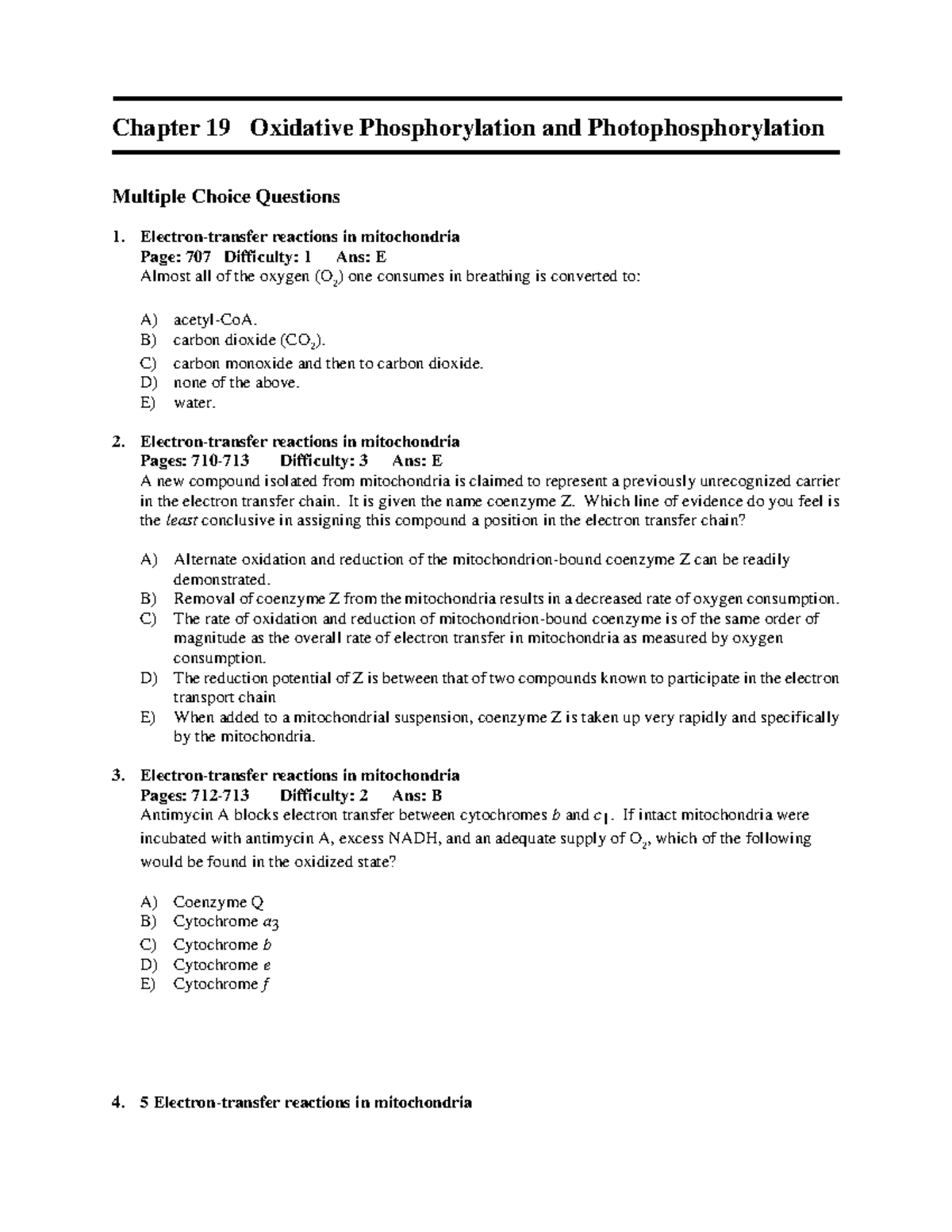 Chapter 19 - Multiple Choice Questions Electron-transfer reactions in ...