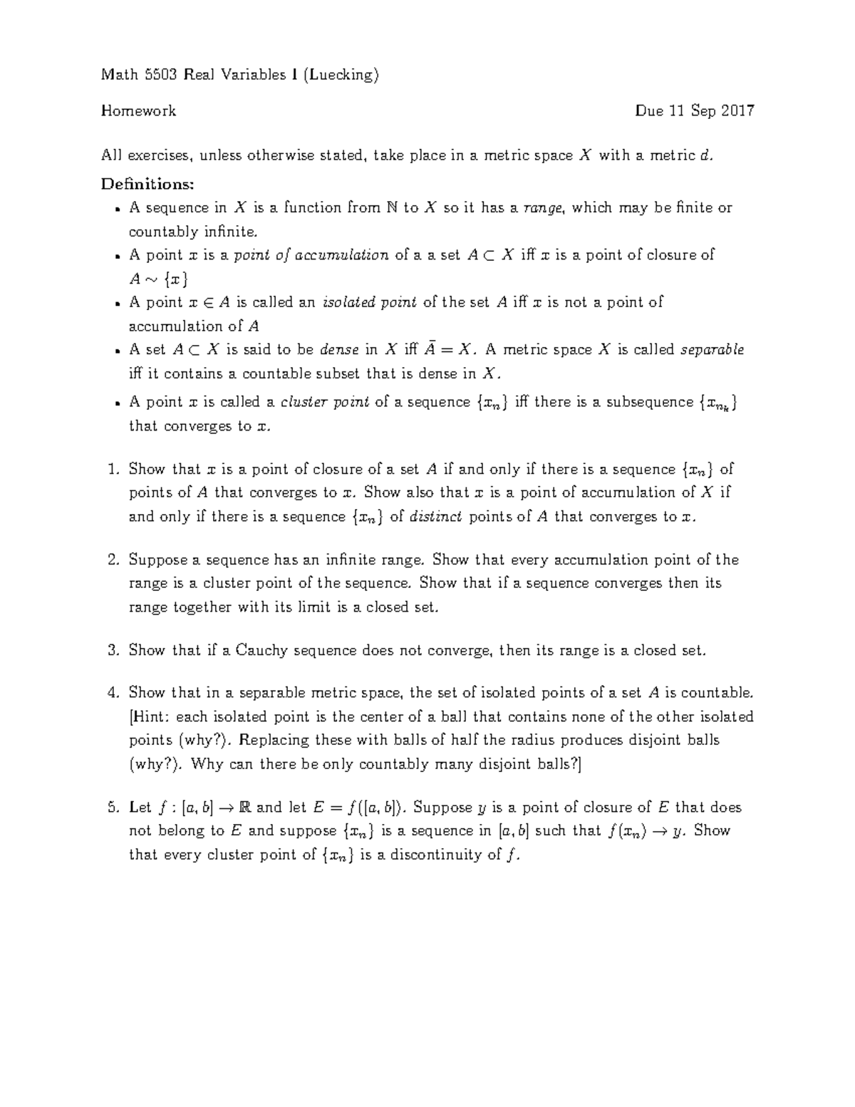 Homework 01 - Real Variables I - Math 5503 Real Variables I (Luecking ...