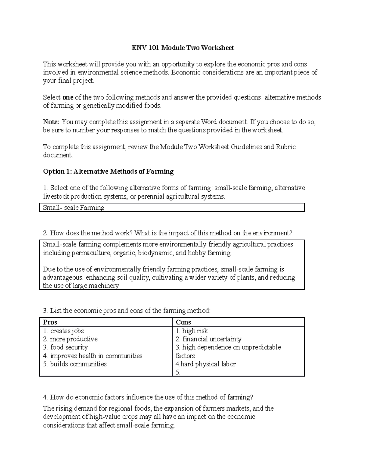 ENV 101 Module Two Worksheet - ENV 101 Module Two Worksheet This ...