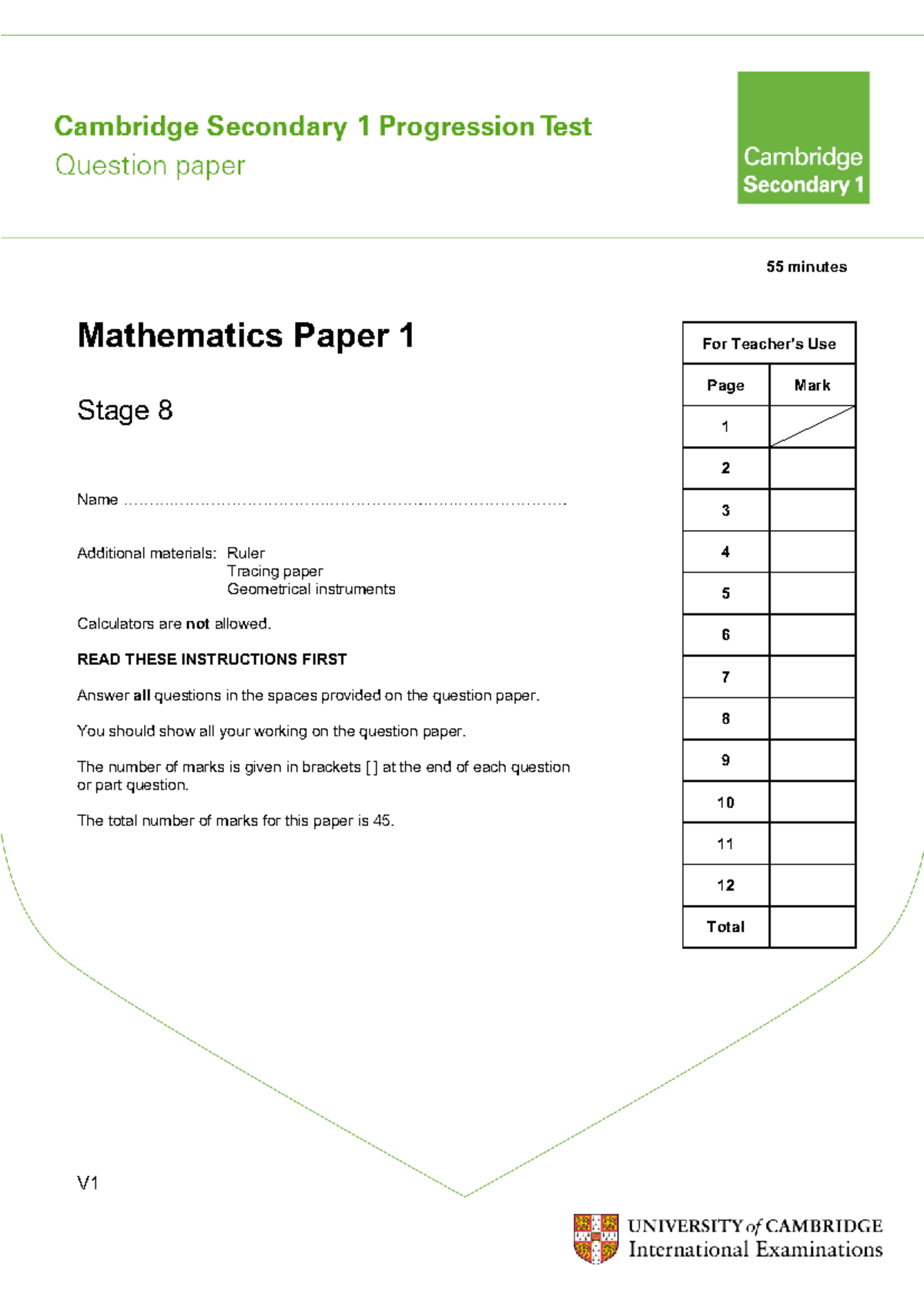 Paper 1 - math - © UCLES 2011 P110/01/A/M/11 [Turn over For Teacher's ...