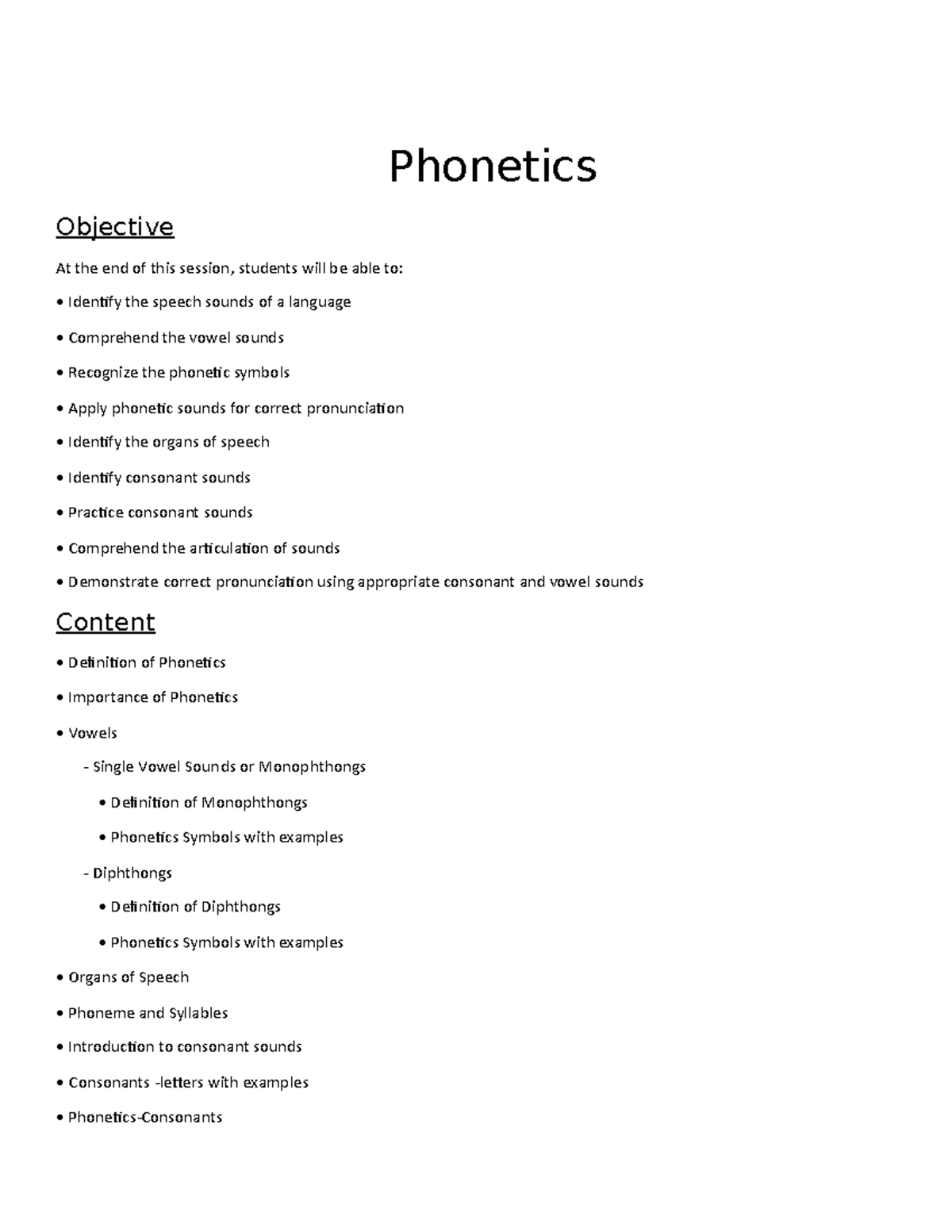 Chapter - 17 Phonetics - Phonetics Objective At the end of this session ...
