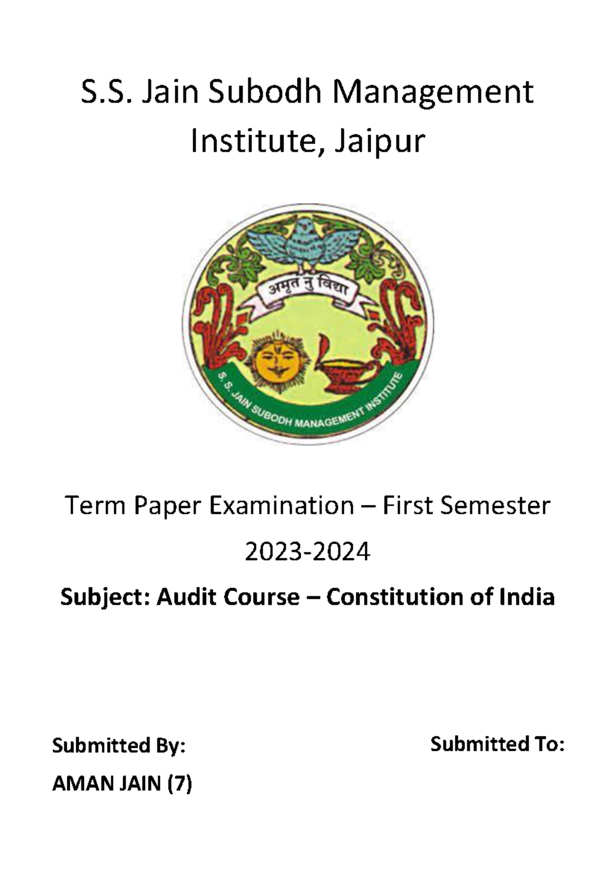 Audit - S. Jain Subodh Management Institute, Jaipur Term Paper ...
